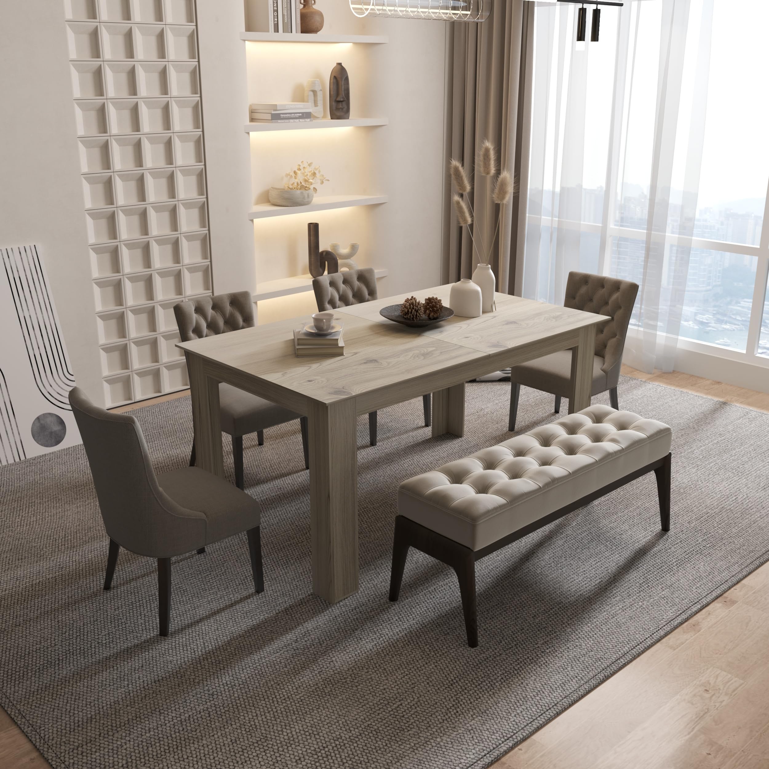 5-7.2FT Extendable Dining Room Table for 8-10, Modern Rectangular Expandable Transfomer Dining Room Table for Space-Saving Kitchen Small Space