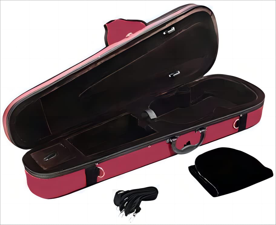 4/4 Full Size Violin Case FINO Professional Oblong Violin Hard Case with Built-in Hygrometer,Super Lightweight Portable Carrying Bag Slip-On Cover with Backpack Straps (red)