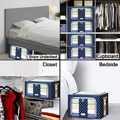 Blushbees® Oxford Fabric Collapsible Storage Boxes for Clothes/Quilts/Linen with Metal Supports (PACK OF 4 BOXES - LARGE SIZE 20×16×15 INCH)