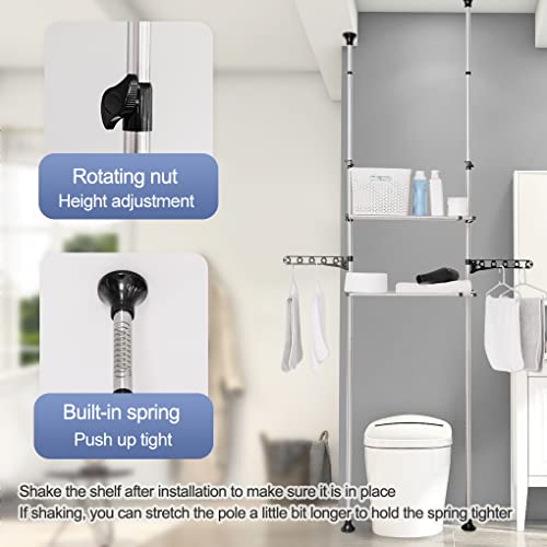 DAHOOMII Over The Toilet Storage Rack Above Washing Machine and Dryer Shelf Laundry Room Organizer 2-Tier Adjustable Bathroom Space Saver with 2 Hangers - Black