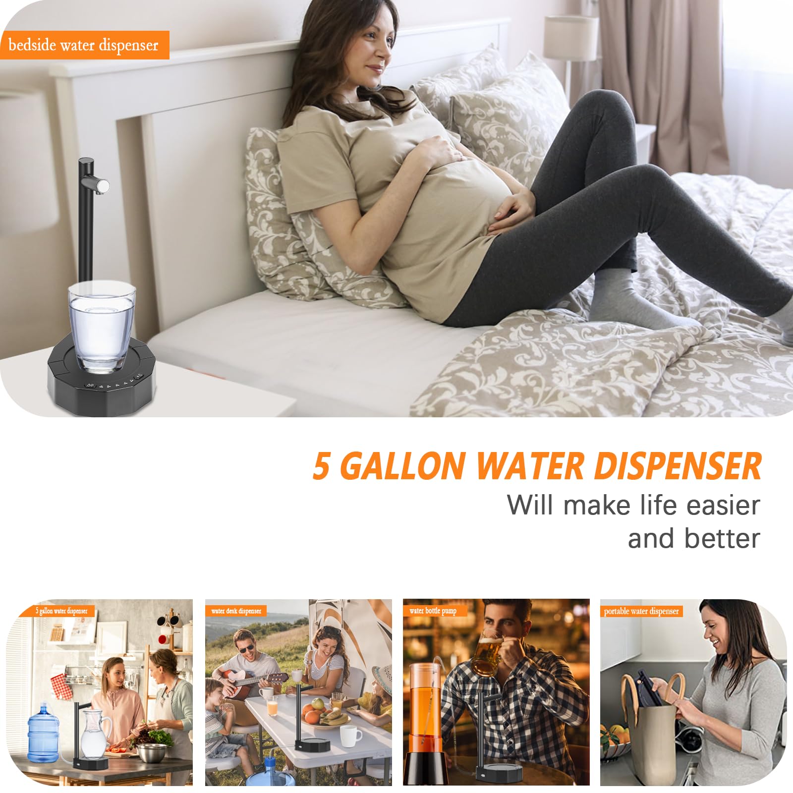 5 Gallon Water Dispenser,Water Dispenser for 5 Gallon Bottle,Smart Desktop Water Dispenser,Bedside Water Dispenser ,Automatic Drinking Water Dispenser Pump,Safe and Leak-Free for Long-Term Use( Black)