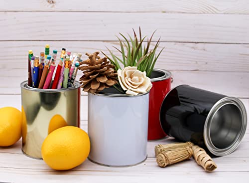BLYSK Empty Metal Quart Paint Cans with Lids Paint Storage Containers Unlined Multipurpose for Art, Crafts DIY Free Can Open, Marker & Labels (4 White)