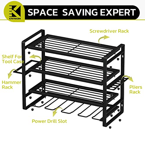 Power Tool Organizer, 4 Layers Garage Tool Organizers and Storage,Drill Holder Wall Mount, Storage Rack for Cordless Drill, Heavy Duty Tool shelf with Screwdriver Holder/Pliers Holder/Hammer Holder