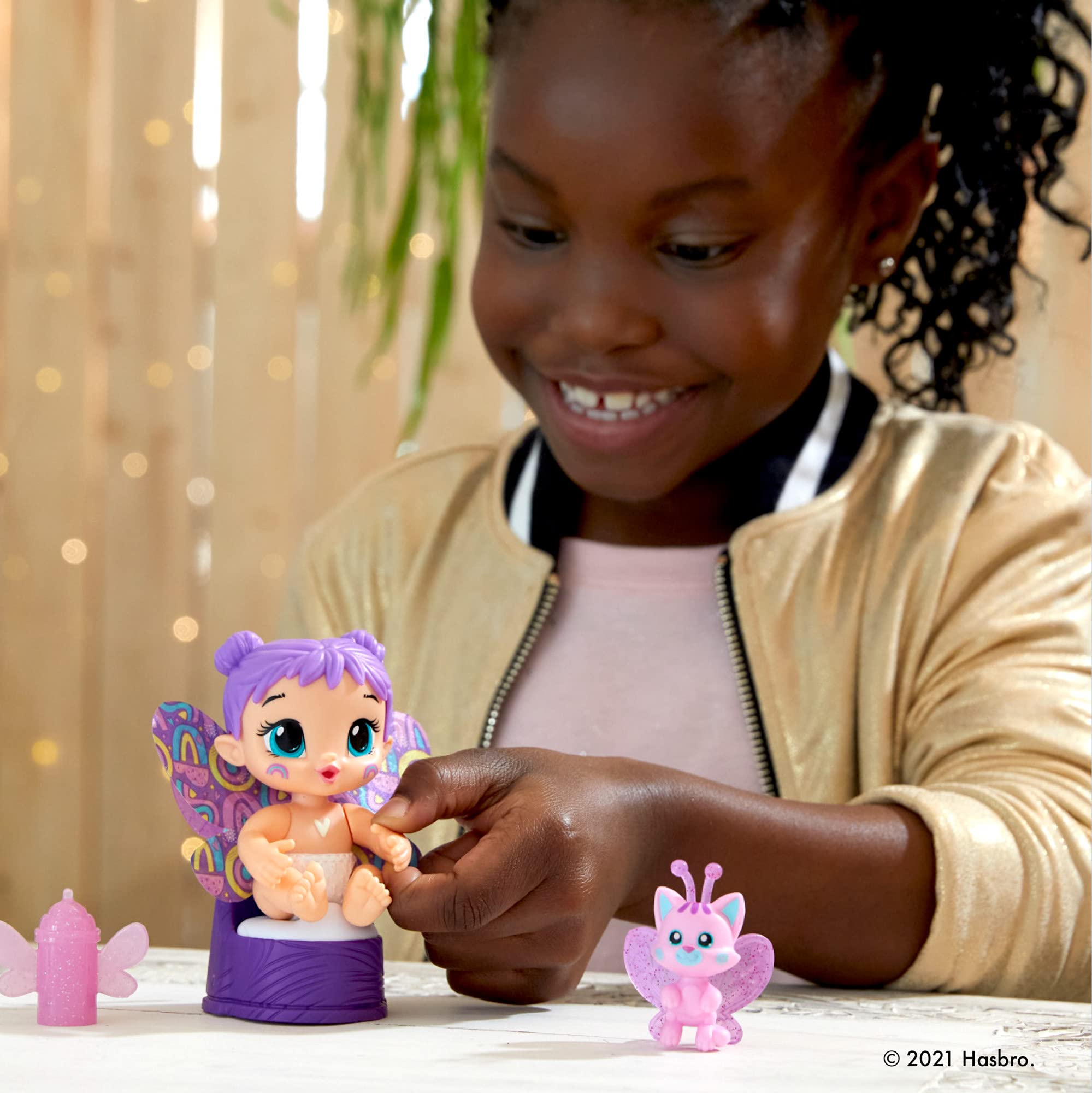 Baby Alive Glo Pixies Minis Doll, Plum Rainbow, Glow-in-The-Dark Doll for Kids Ages 3 and Up, 3.75-Inch Pixie Toy with Surprise Friend