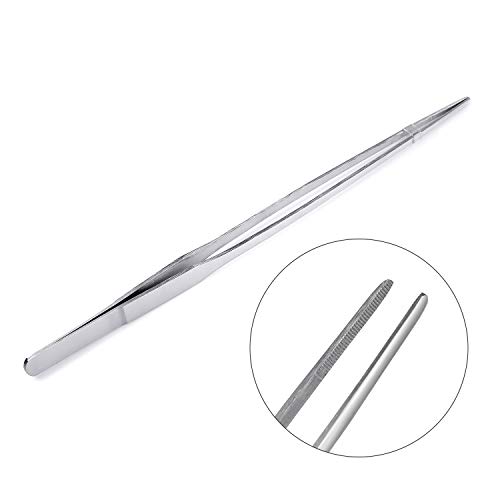 Daimay Aquarium Tweezers Stainless Steel Feeding Straight Tweezer Aqua Scaping Curved Tweezer for Fish Tank Aquatic Plants 10.6" Long