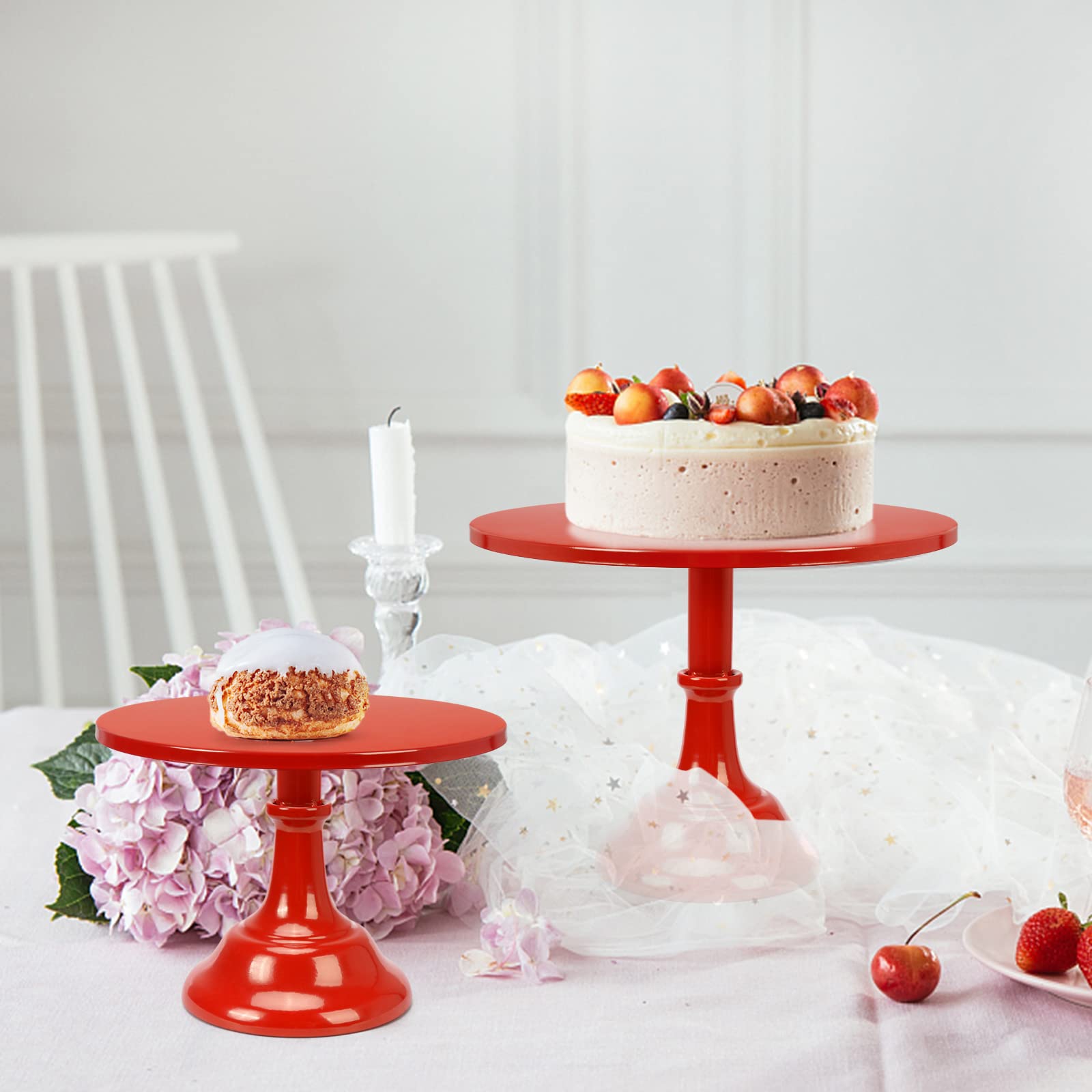 3 PCS Cake Stand Valentine's Day Red Cake Holder Display Round Dessert Stand Serving Platter for Party Wedding Birthday Baby Shower Home Decoration