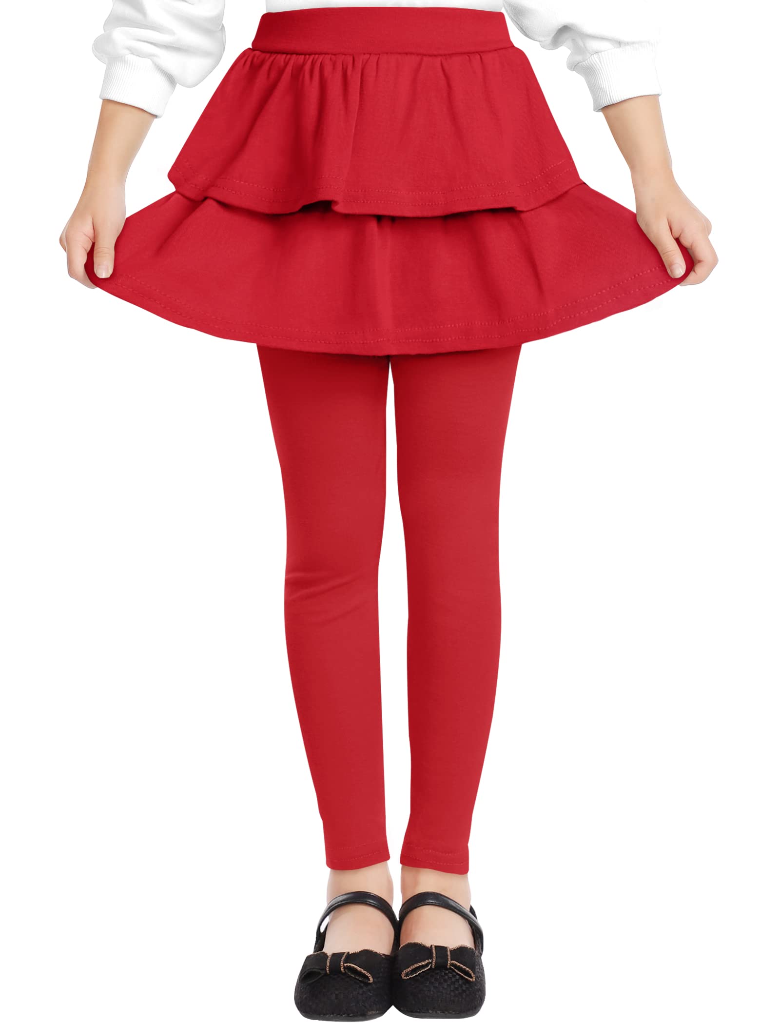 Witwot Toddler Girl Leggings with Skirt Tutu Pants Uniform 5-6 Years Red