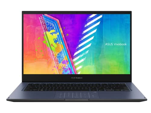 ASUS VivoBook Go 14 Flip 2-in-1 Touch Laptop - 2022 Model: Thin, Light, and Versatile with Intel Celeron Processor, 4GB RAM, 64GB eMMC, Intel HD Graphics, HD Webcam, Quiet Blue, Windows 11 S, and Bonus 128GB USB Card.