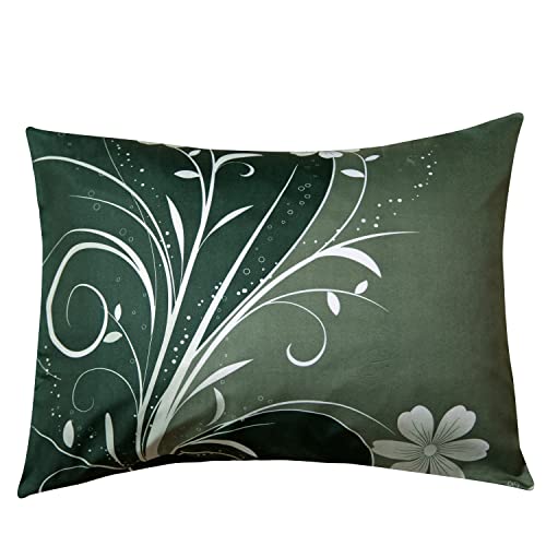 MUGINYU Botanical Comforter Set Queen Size,Dark Green with White Floral 7 Piece Bed in A Bag All Season Reversible Patchwork Bedding Set