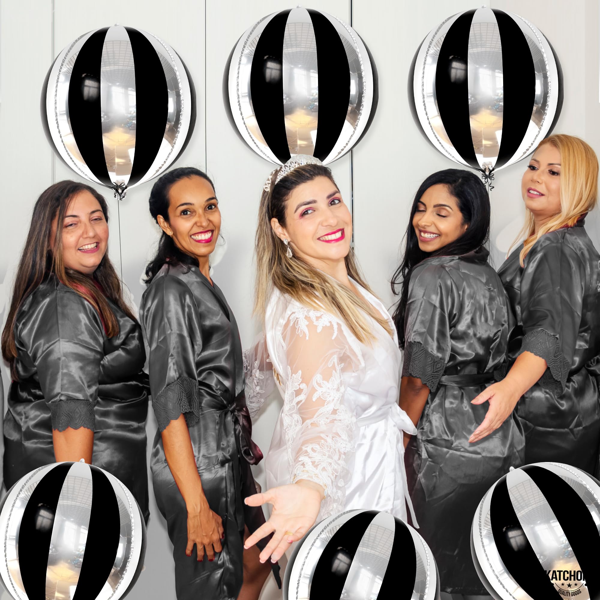 Big, 22 Inch Black and Silver Balloons - Pack of 6, Black and Silver Party Decorations | 360 Degree 4D Stripe Black Silver Balloons | Silver and Black Balloons for Black and White Party Decorations