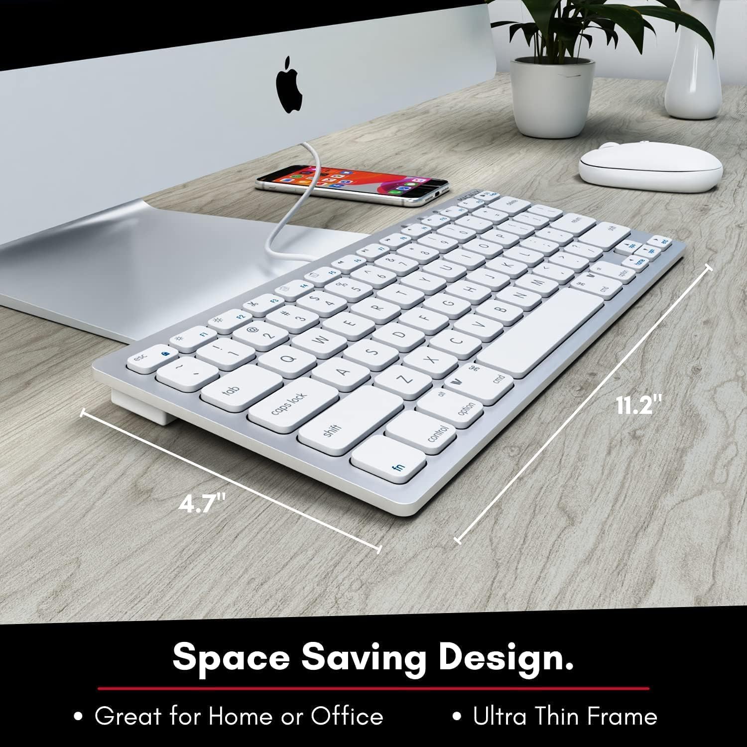 Macally Small USB C Keyboard - Plug & Play Compatible Wired Apple Keyboard for Mac Mini, MacBook Pro/Air, iMac, iPad, Windows, Chromebook with USBC Port - Compact & Mini USB Type C Keyboard - Silver