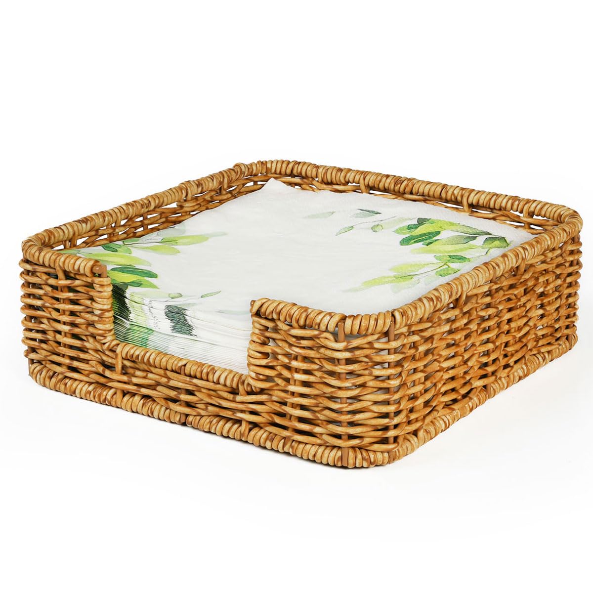 Aevtih Rattan Napkin Holder Woven Guest Towel Holder for Restaurant/Kitchen/Bathroom 7.3" x 7.3" x 2.4" (Dark Yellow)