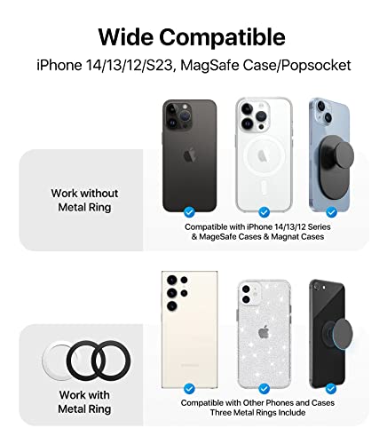 andobil Magnetic Phone Holder for Car [Fashion Bling, Invisible Mini] Compatible with MagSafe 3 Pop-Socket iPhone 14 Pro Max 13 12 S23 S22 15 etc, 360° Rotation Dashboard Mount, Cute Car Accessories