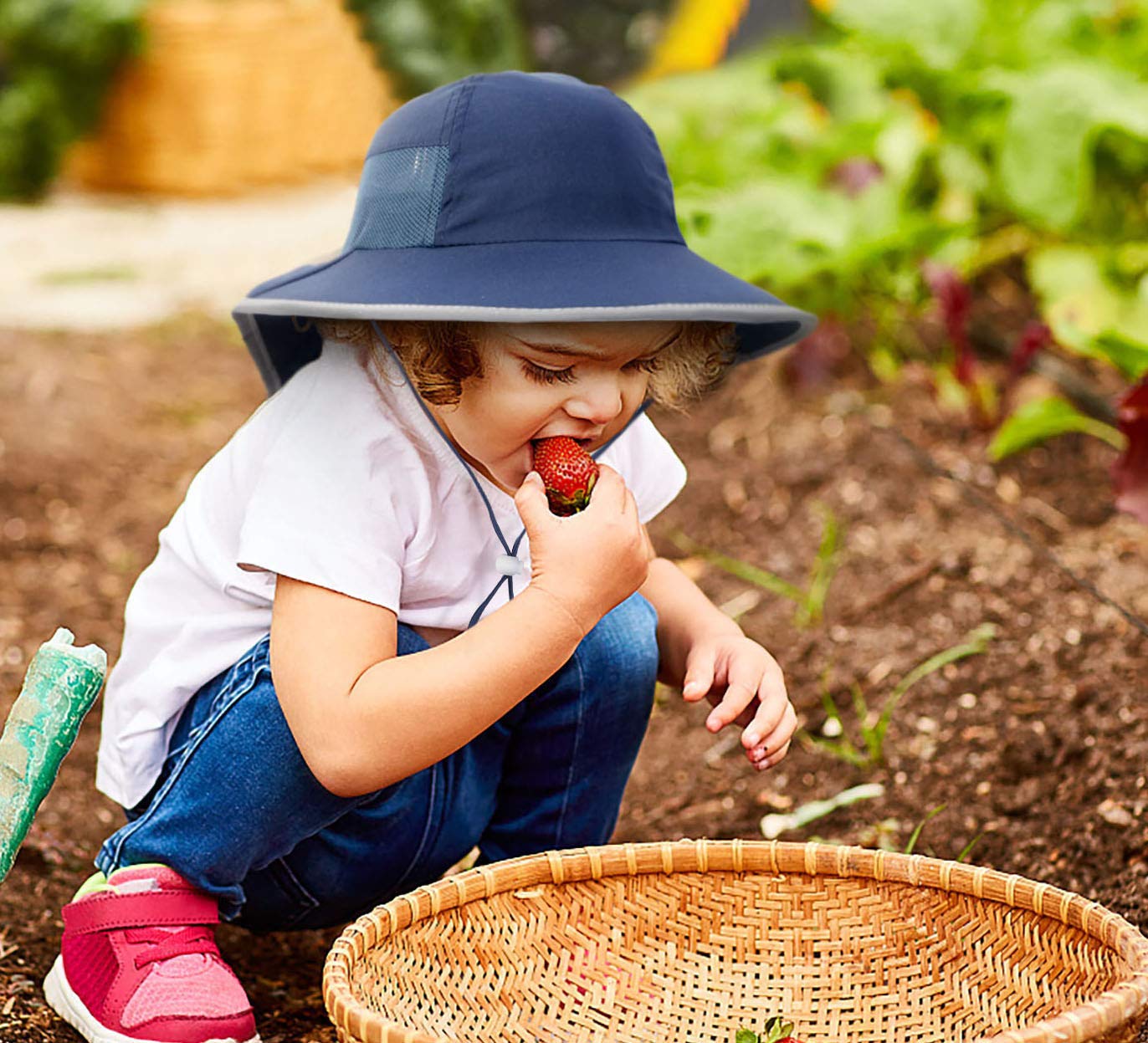Toddler Hat Infant Hats Boys Sun Protection Infant Hat UPF 50+ Wide Brim Infants Sun Hats Adjustable Summer Hat for Toddler Boy,Navy,6-24 Months