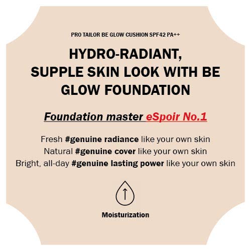 ESPOIR Pro Tailor Be Glow Cushion SPF42 PA++ #3 Petal (13g + refill 13g) | Natural Cover and Fresh Radiance for an All Day Bright Lasting Effect | Korean Makeup