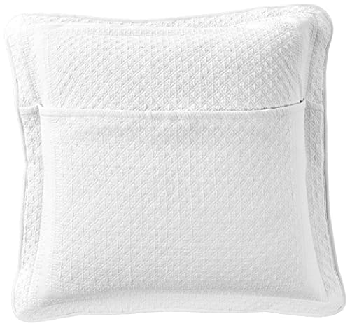 HISTORIC CHARLESTON King Charles Classic European Matelasse Cotton Decorative Pillow Case, Euro Sham (26" x 26"), White