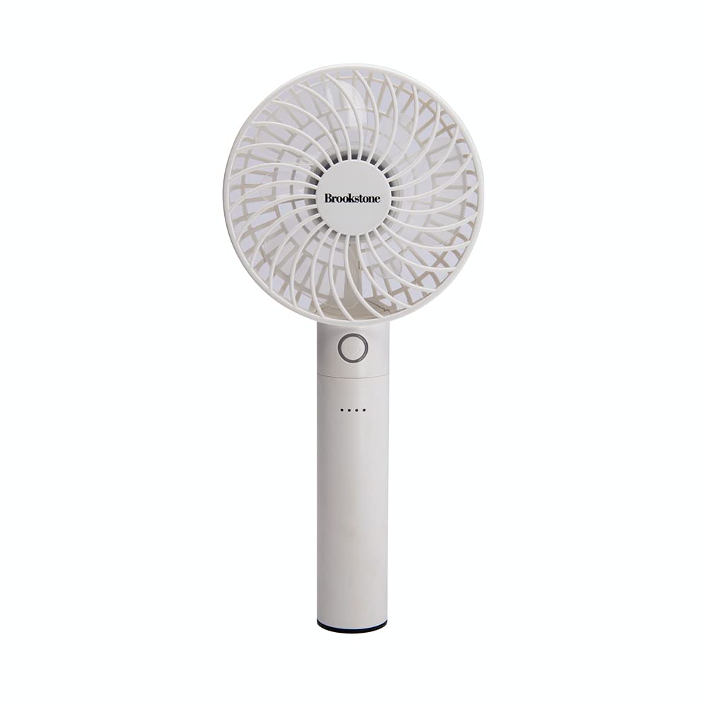 Brookstone Portable Mini Personal Fan with Power Bank | USB Rechargeable 2600mAh Battery | Handheld Desk Fan | Whisper Quiet 5-Speed