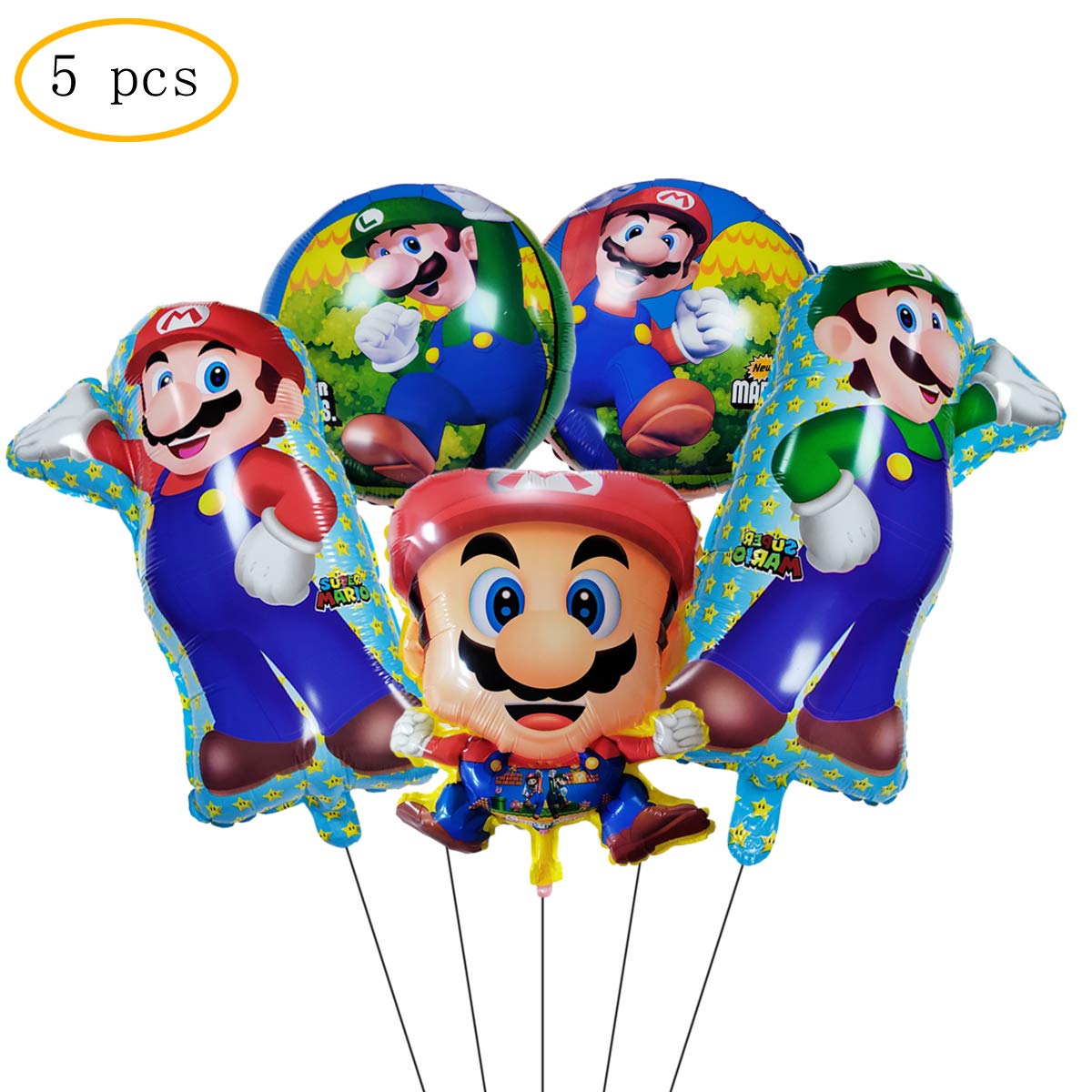 5PCS Mario Aluminum Foil Balloons Super Bros Theme Birthday Party Decoration Supplies