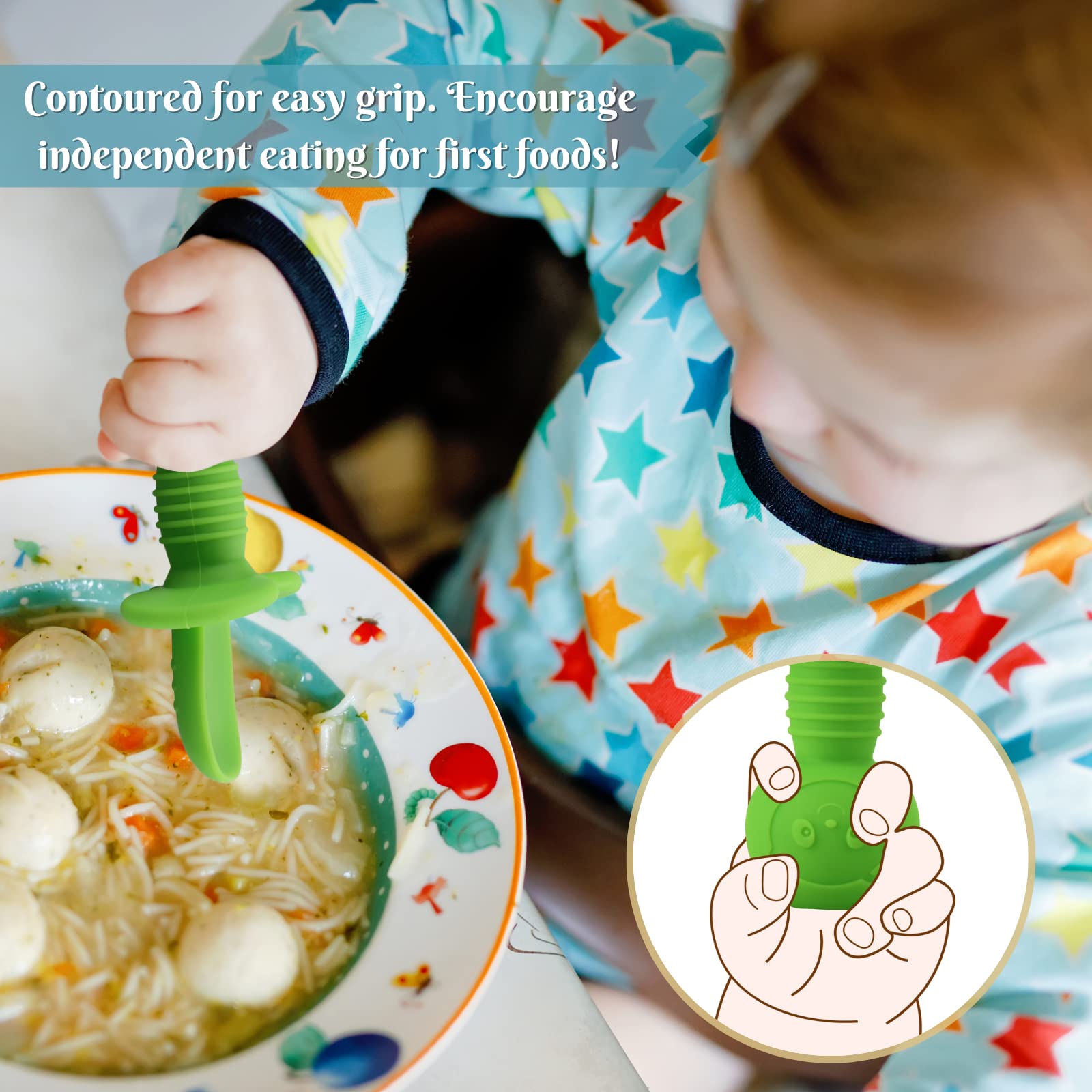 4 Pack Silicone Baby Led Weaning Spoons and Forks, First Stage Toddler Utensils for Baby Led Weaning, Self Feeding (Green,Blue)
