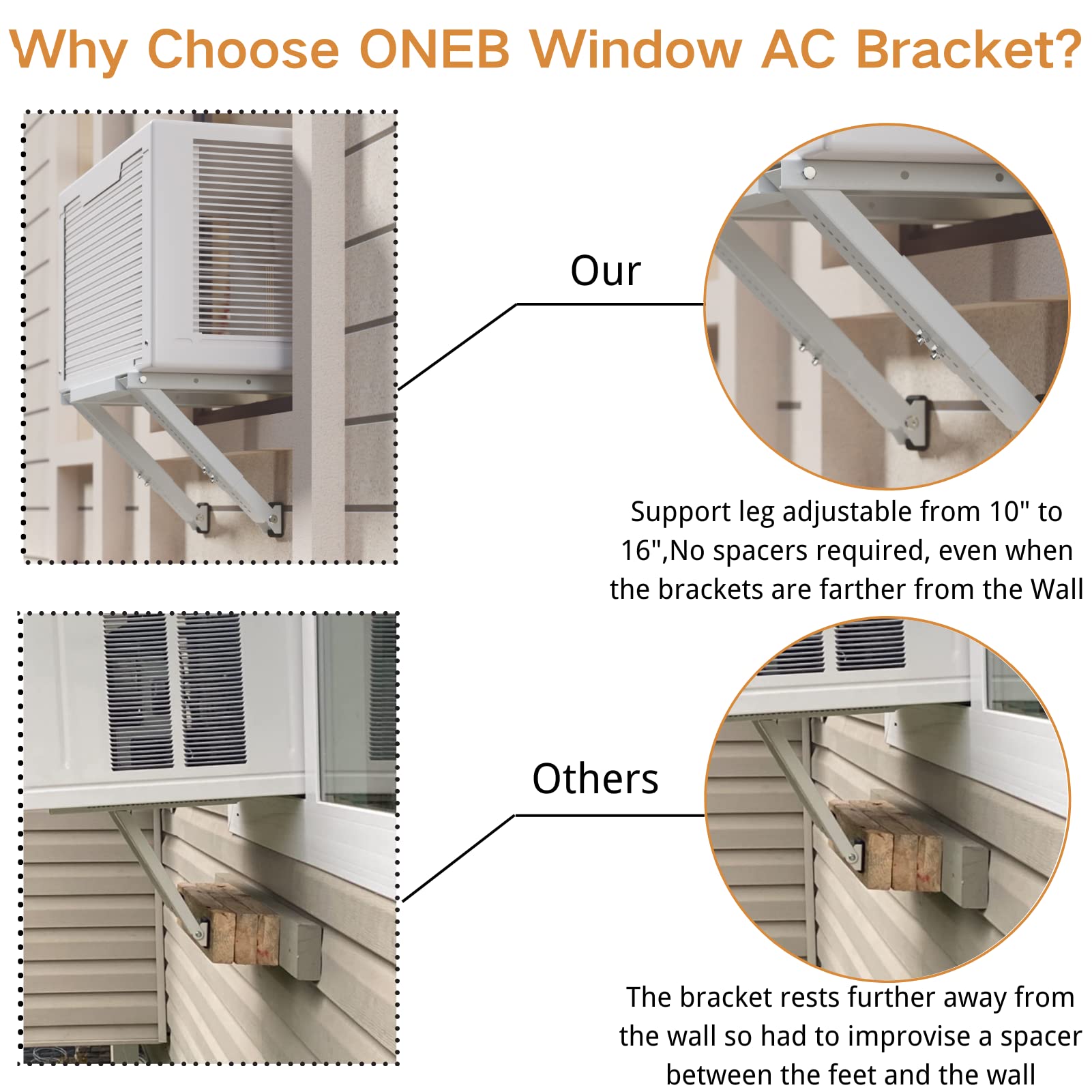 Air Conditioner Support Bracket No Drilling,Easy To Install,Window AC Bracket,Heavy Duty Steel Construction Holds Up To 220 lbs - Fits Most Double or Single Hung Windows