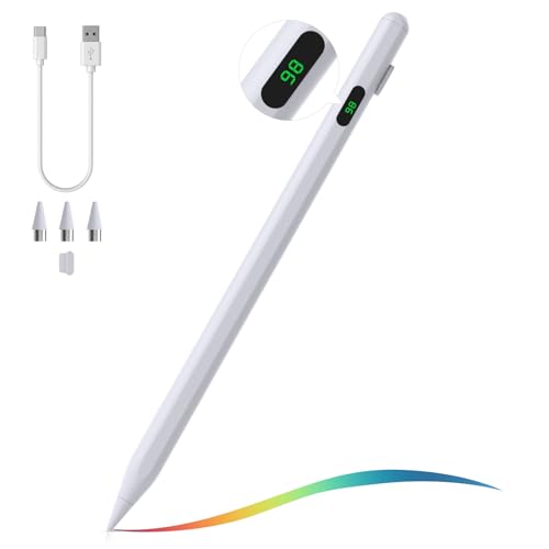 MoKo Stylus Pen for Touch Screen, Active Universal Stylus Pen Compatible with iPad/iPhone/Samsung/Lenovo/Xiaomi and Other iOS/Android Smartphone and Tablet, Tablet Pen with Power Display, Ivory White