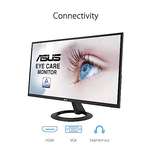 ASUS 22β (21.45β viewable) 1080P Eye Care Monitor (VZ22EHE) - Full HD, IPS, 75Hz, 1ms (MPRT), Adaptive-Sync, HDMI, Low Blue Light, Flicker Free, HDMI, VGA, Ultra-Slim,Black