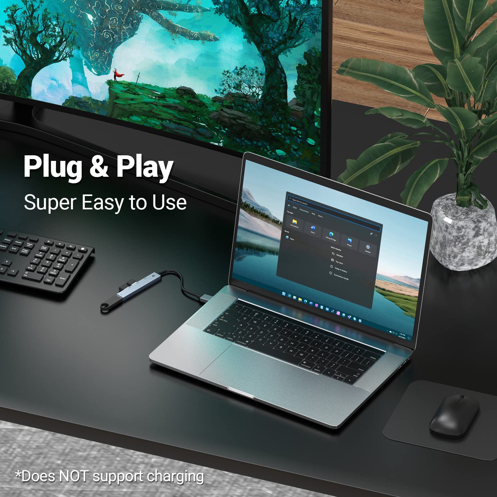 4 Port USB Hub, USB Hub Splitter with USB 3.0 Port and 3 x USB 2.0 Ports, Super Fast Ultra Thin Mini USB Adapter Compatible with Laptop, PC, Keyboard, Windows, Mac OS, Linux System