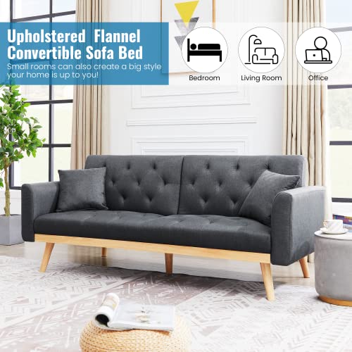 AWQM Futon Sofa Bed, Convertible Sofa for Living Room, Linen Couch Bed, Sleeper Sofa, Futon Couch Bed for Office, Small Space, Apartment, Dark Grey