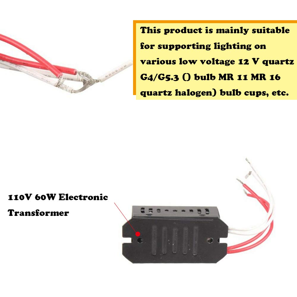 KOOBOOK 2Pcs 110V to 12V 60W Electronic Transformer Power Supply Converter Adapter for Halogen Light