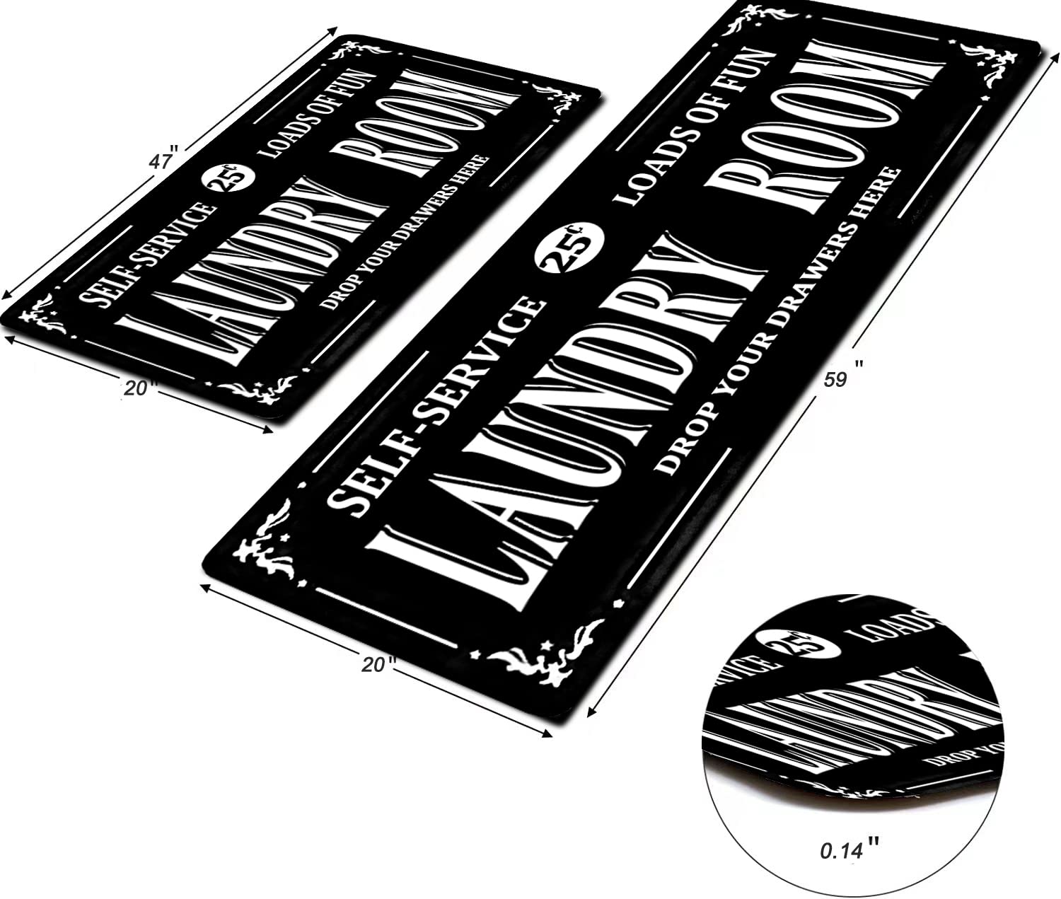 Laundry Room Rug Non Slip Floor mats Farmhouse Large Laundry Rugs for Laundry Room Mat Washer and Dryer Carpet Laundry Room Decor 20x59inch(Black1)