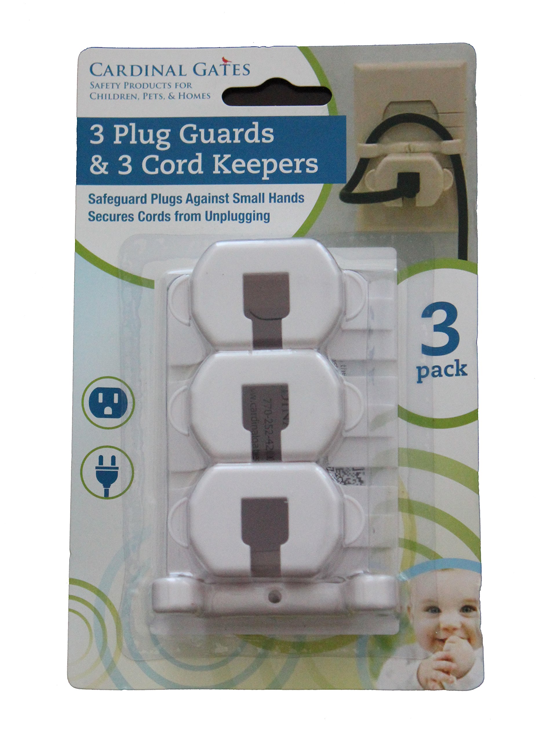 Cardinal Gates 3 Piece Plug Guard and Cord Keeper, White