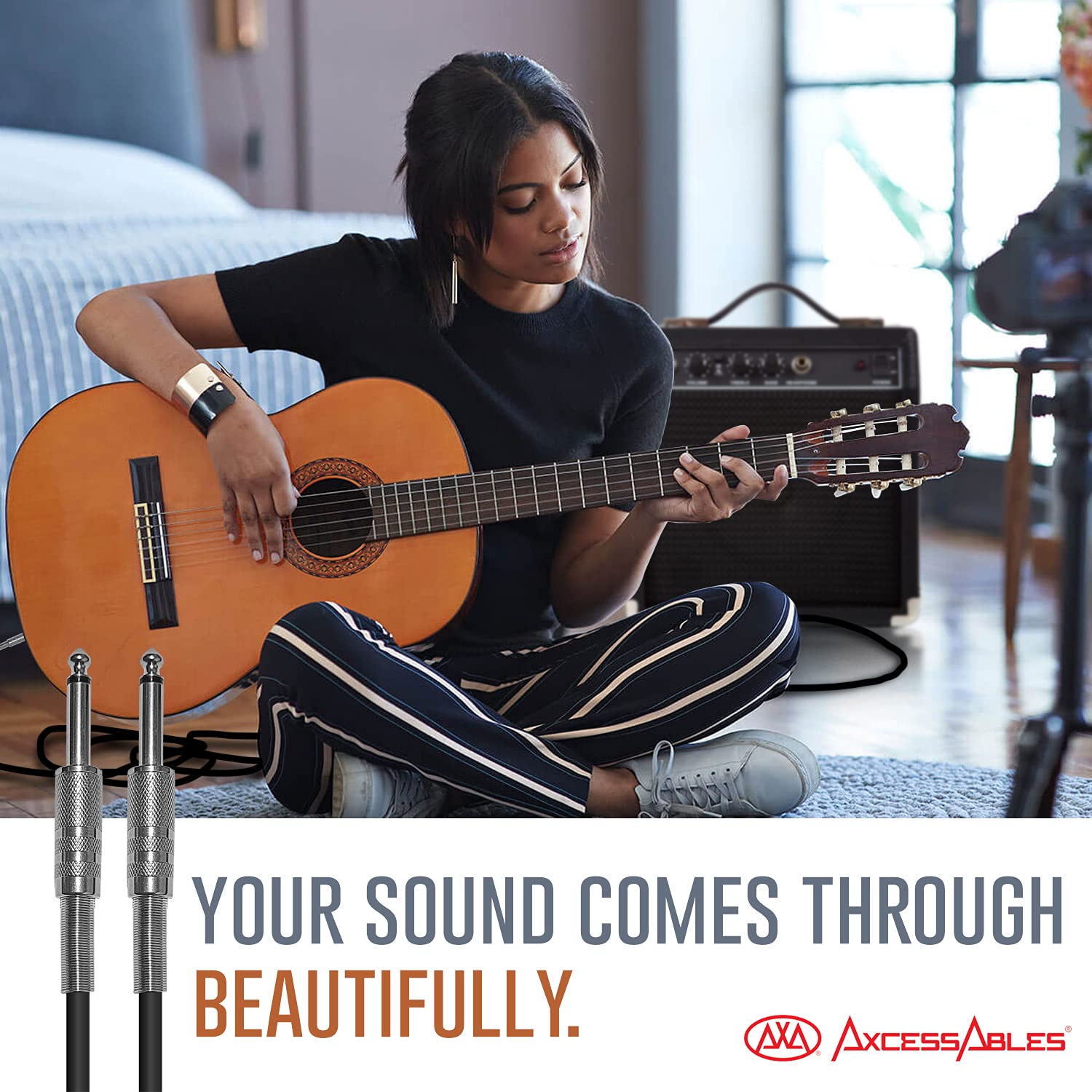 AxcessAbles 1/4 Inch to 1/4 Inch TS Guitar Audio Cable- 10ft | 6.35mm Instrument Cable | Amp Cable for Guitar | Unbalanced 1/4 Patch Cord-10ft