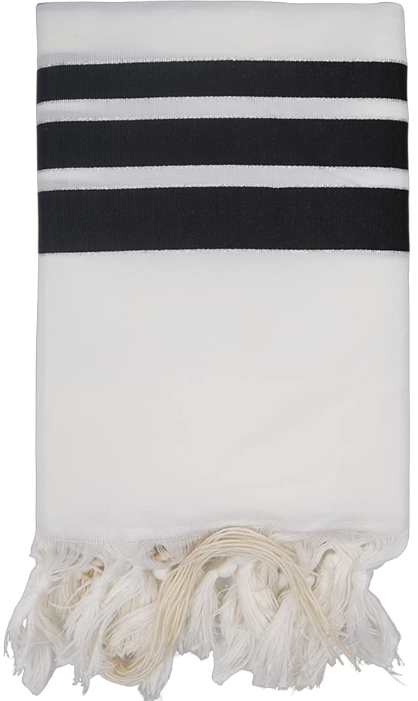 Ateret Judaica Full Size Tallit Prayer Shawl with Matching Bag, Certified Kosher, Blessing On Neckband.Design&Made in Israel. (Size 55-72 x 52 Inch, Black & Silver)