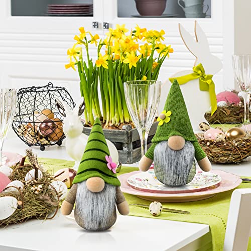 Gehydy Set of 2 Summer Gnomes Plush Flower Decoration Spring Gnome Gift Handmade Green Scandinavian Tomte Stuffed Farmhouse Decor for Home Kitchen Tiered Tray