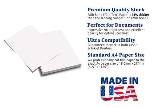 Premium A4 (8.3"x 11.7") Printer Paper - 28lb Bond / 70lb Text (105 gsm) Bright White Paper (100 Sheets)