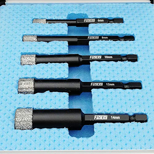 FACHLICH Diamond Drill Bits Kit with Hex Shank 6/8/10/12/14mm for Tile Ceramic Granite Marble Concrete