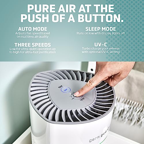 Germ Guardian AirSafe+ Intelligent Air Purifier with 360° HEPA 13 Filter, Captures 99.97% of Pollutants, Wildfire Smoke, Large Rooms, Air Quality Sensor, UVC Light, Zero Ozone Verified, White AC3000W