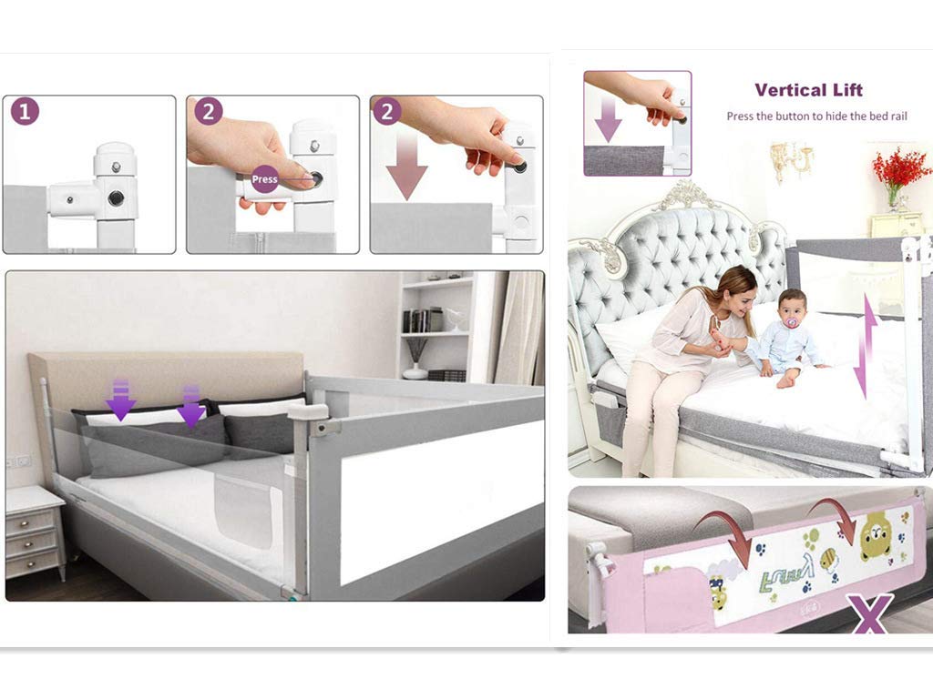 U/D 3 Sides Bed Rail for Toddlers Extra Long for Queen Size Baby Infants Safety Bed Rails Guard 200cm(2sides)+150cm(1side)