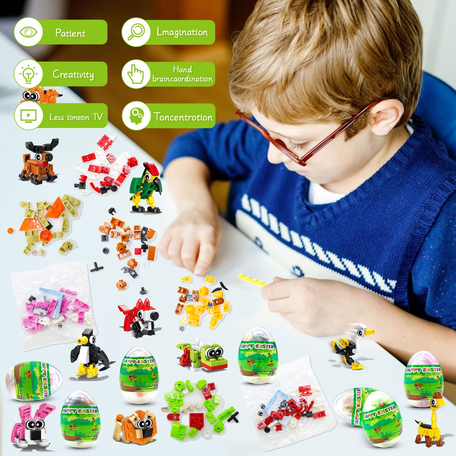 30pcs Easter Eggs with Toys Inside, Prefilled Easter Eggs with 3 in 1Forest Animal Building Blocks, Easter Basket Stuffers Fillers, Hunt( 30g )