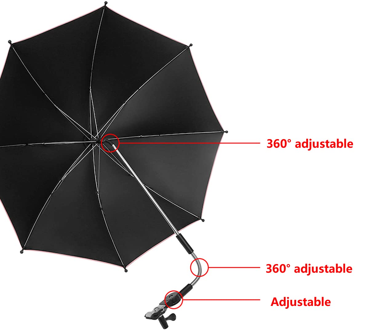 Baby Pram Umbrella with Adjustable Clamp,Buggy Parasol with Clip on Fixing Device UPF 50+,for Pushchair Strollers (Blue)