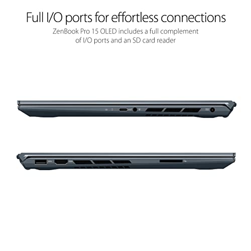 ASUS ZenBook Pro 15 OLED Laptop 15.6” FHD Touch Display, AMD Ryzen 7 5800H CPU, NVIDIA GeForce RTX 3050 Ti gpu, 16GB RAM, 512GB PCIe SSD, Windows 11 Pro, Pine Grey, UM535QE-XH71T