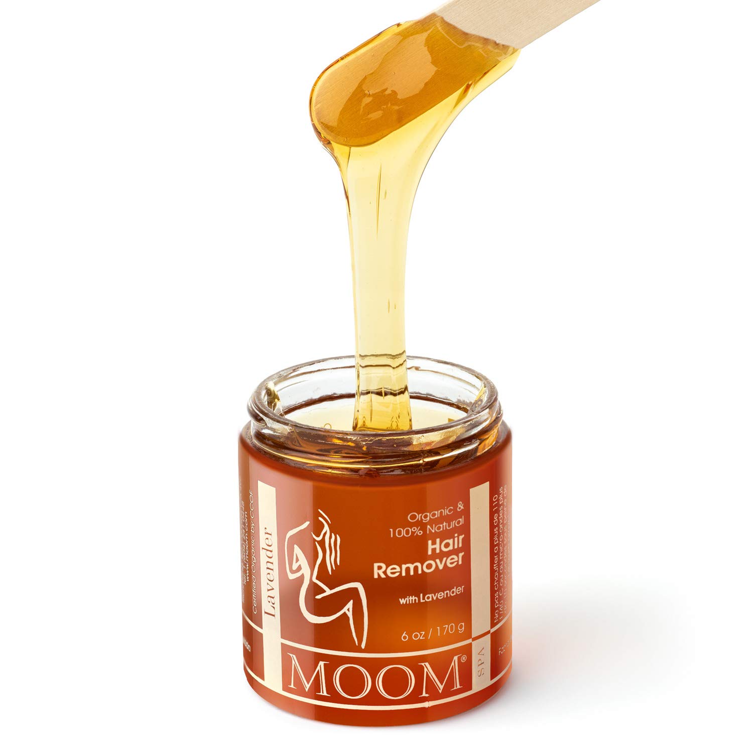 MOOM Organic Sugar Waxing Kit with Lavender & Chamomile - Natural Sugar Hair Removal Glaze with 18 Hair Wax Strips & 4 Applicator Sticks for Face & Body 6 oz.1 Pack