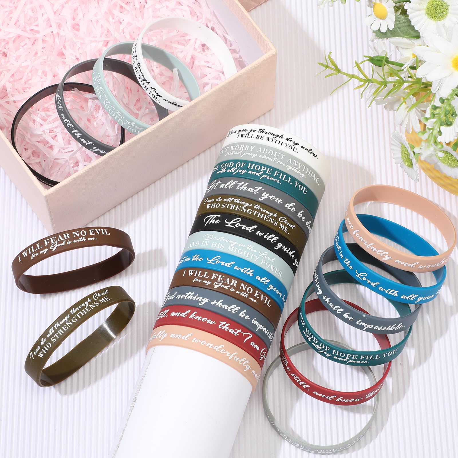 Ecation Bible Verses Bracelets Bulk Scripture Silicone Bracelets Inspirational Motivational Quote Rubber Wristbands Christian Bracelets for Women Men Easter Carnival Party Favors(48 Pcs,Classic)