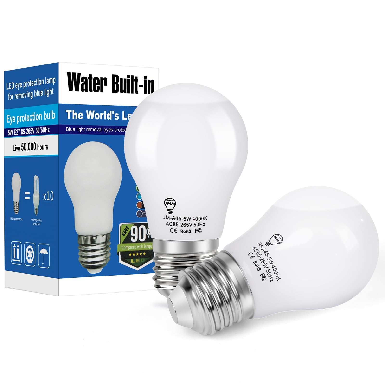 Frideko 2 Packs LED Light Bulbs, Eye Friendly Bulb, No-Flicker, No-Blue Light, Fall Resistance Light Bulb, A45 Bulb 4000K, Soft White Light, 600LM, Energy Efficient 5W, No-Dimmable