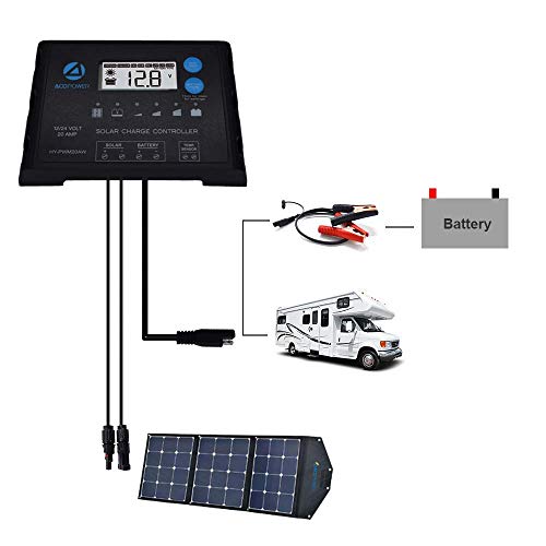 ACOPOWER ProteusX 20A 12V/24V Waterproof Charge Controller with Alligator Clips and Solar Connectors