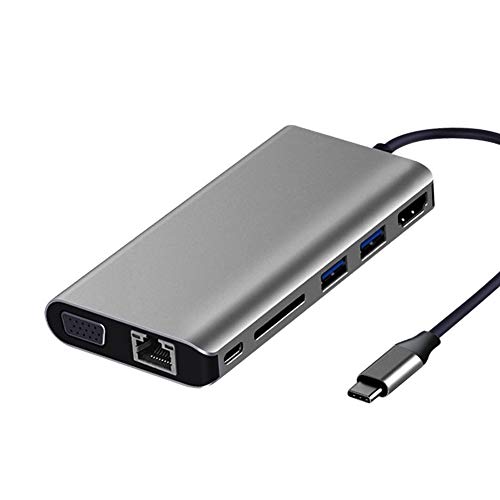 XUNMAIFHB Portable Docking Station,Type-c Expansion Dock to hdmi+VGA+ Network Port 8-Port hub PD + HDMI + VGA + Audio + USB3.0 + SD + RJ45 Fast Transmission