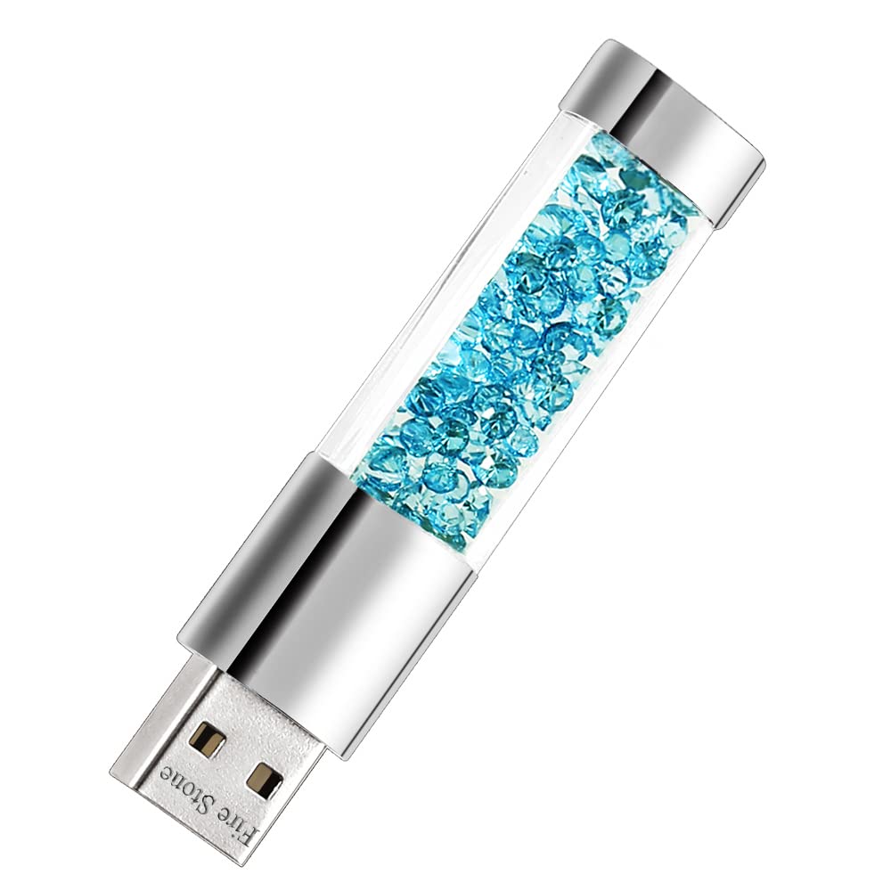 Lovely Diamond USB 2.0 Flash Drive Data Storage Memory Stick USB Stick Pendrive Gift (64GB, Lake Blue)