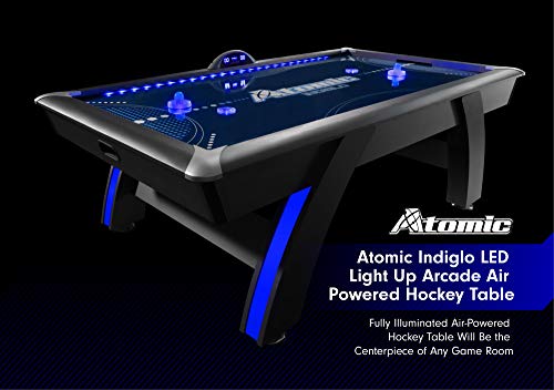 Atomic 90” Indiglo LED Light UP Arcade Air Powered Hockey Table - Includes Light Up Pucks and Pushers, Grey