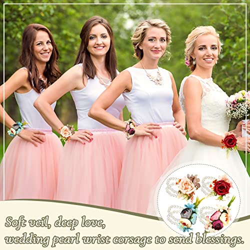 BOARDFEB Corsage Wristlet Band 16 Pcs Elastic Pearl Bracelet Wrist Corsage Bracelets DIY Flower Bracelet with Storage Box for Bride Prom Accessories Wedding Party Decorations