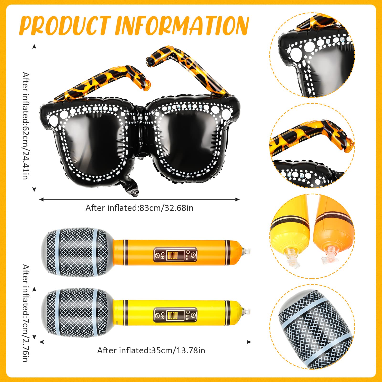 5 Pack 90s 80s Inflatable Radio Boombox Inflatable Microphones Inflatable Mobile Phone Inflatable Glasses 80s 90s Theme Party Decorations Props for 90s 80s Hip Hop Theme Disco Birthday Party